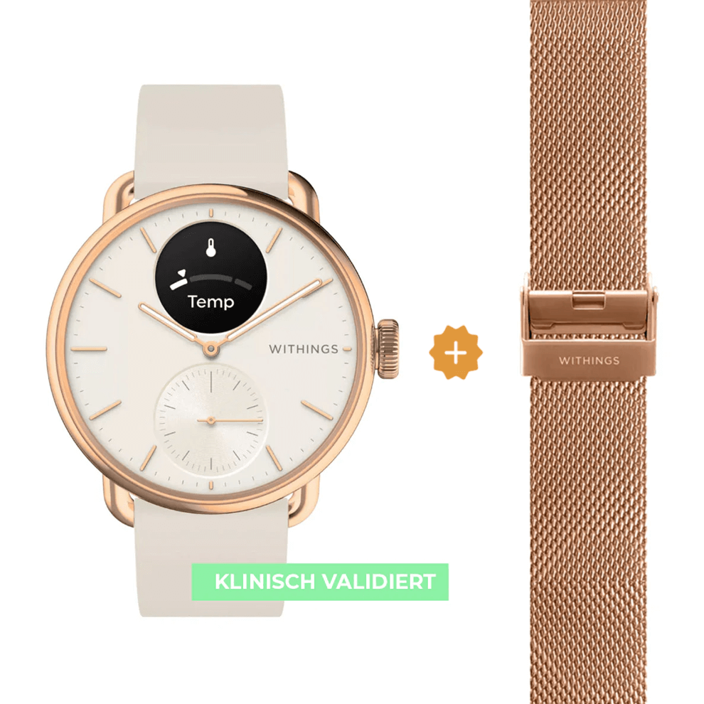 Withings Scanwatch 2 - 38mm Sand | Rose Gold + Free Withings Leather S ...